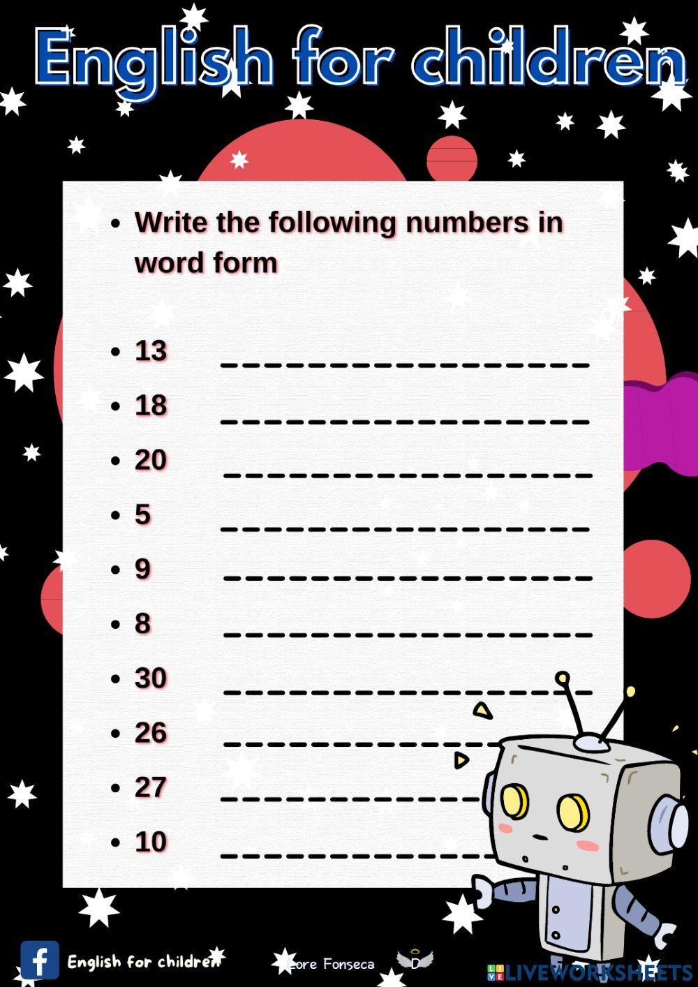 Numbers English for children worksheet | Live Worksheets