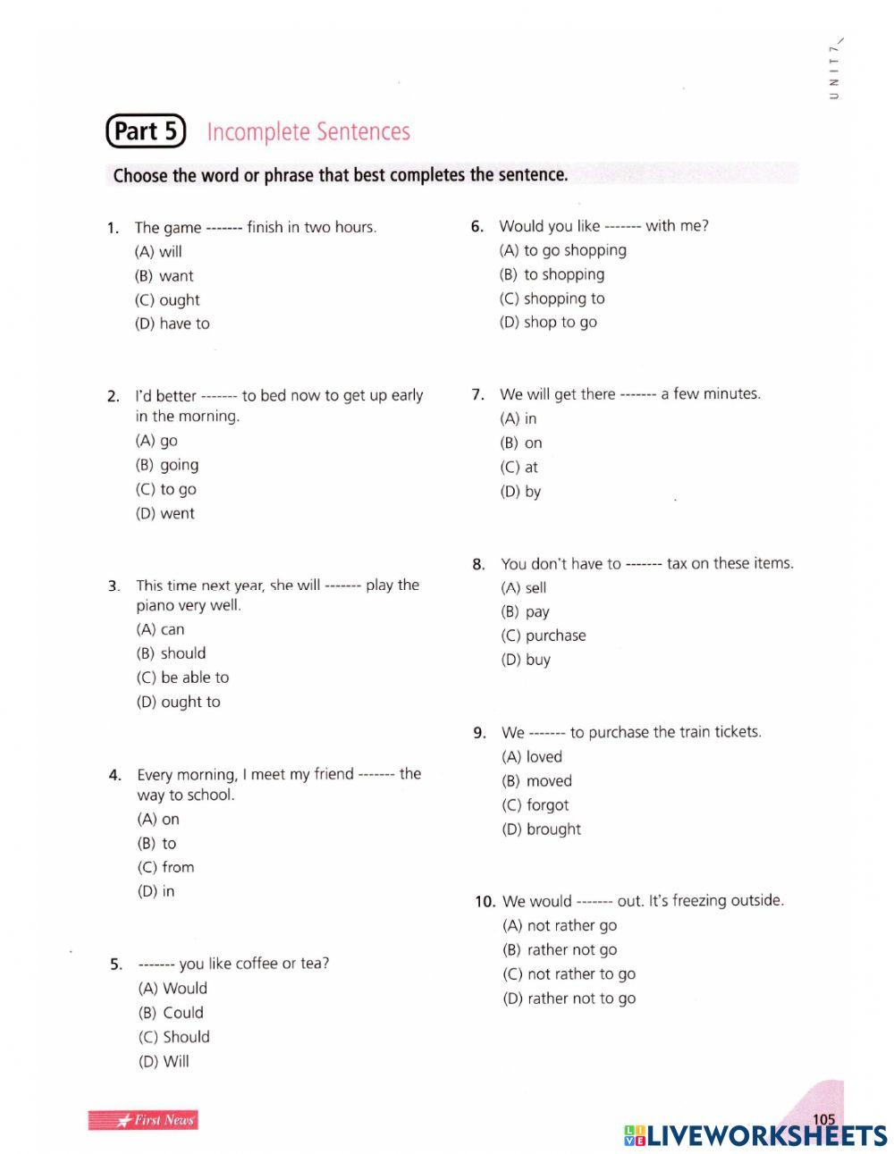 VET 2 - UNIT 7 - PART 5-6 online exercise for | Live Worksheets