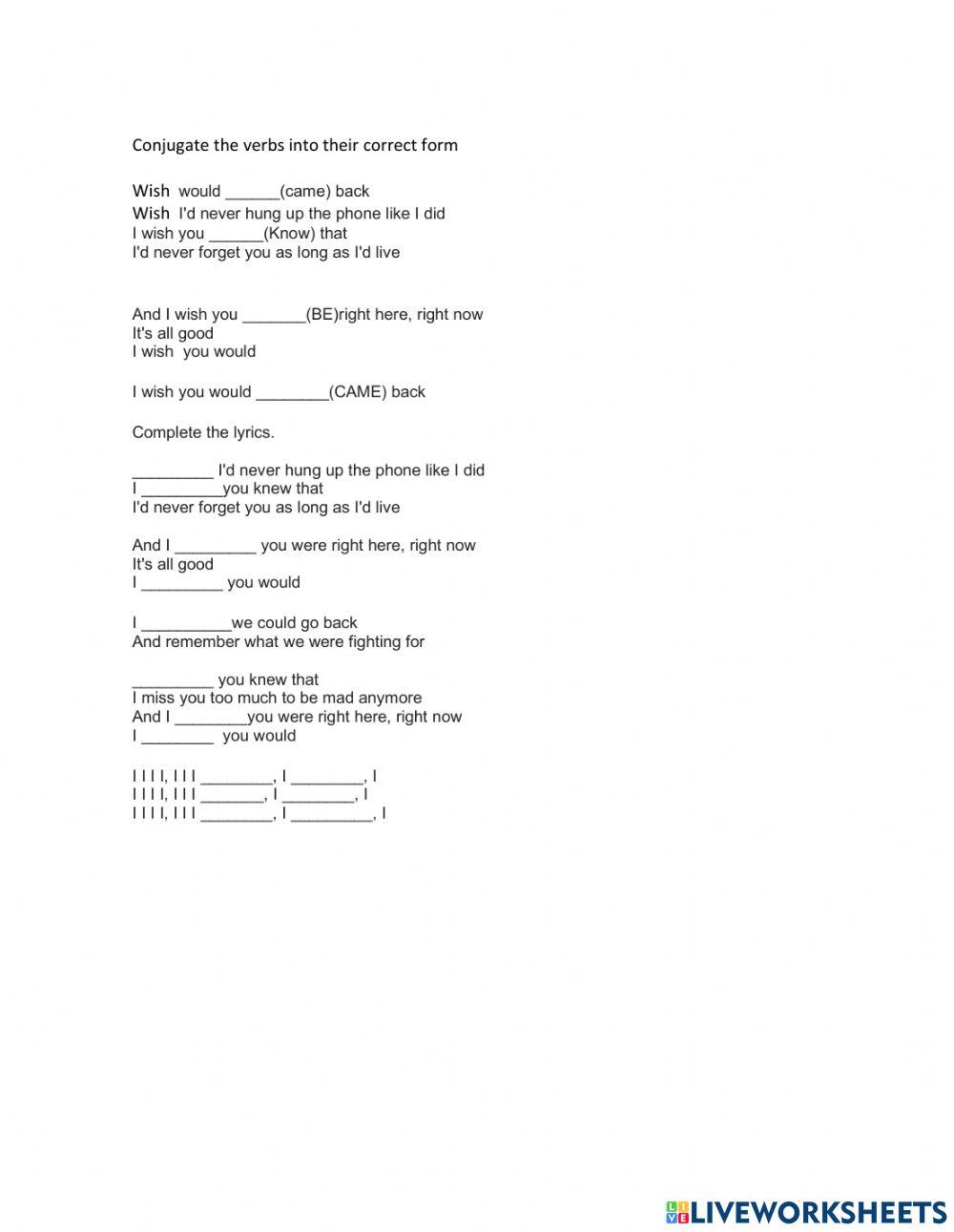 I Wish I Would online exercise for | Live Worksheets