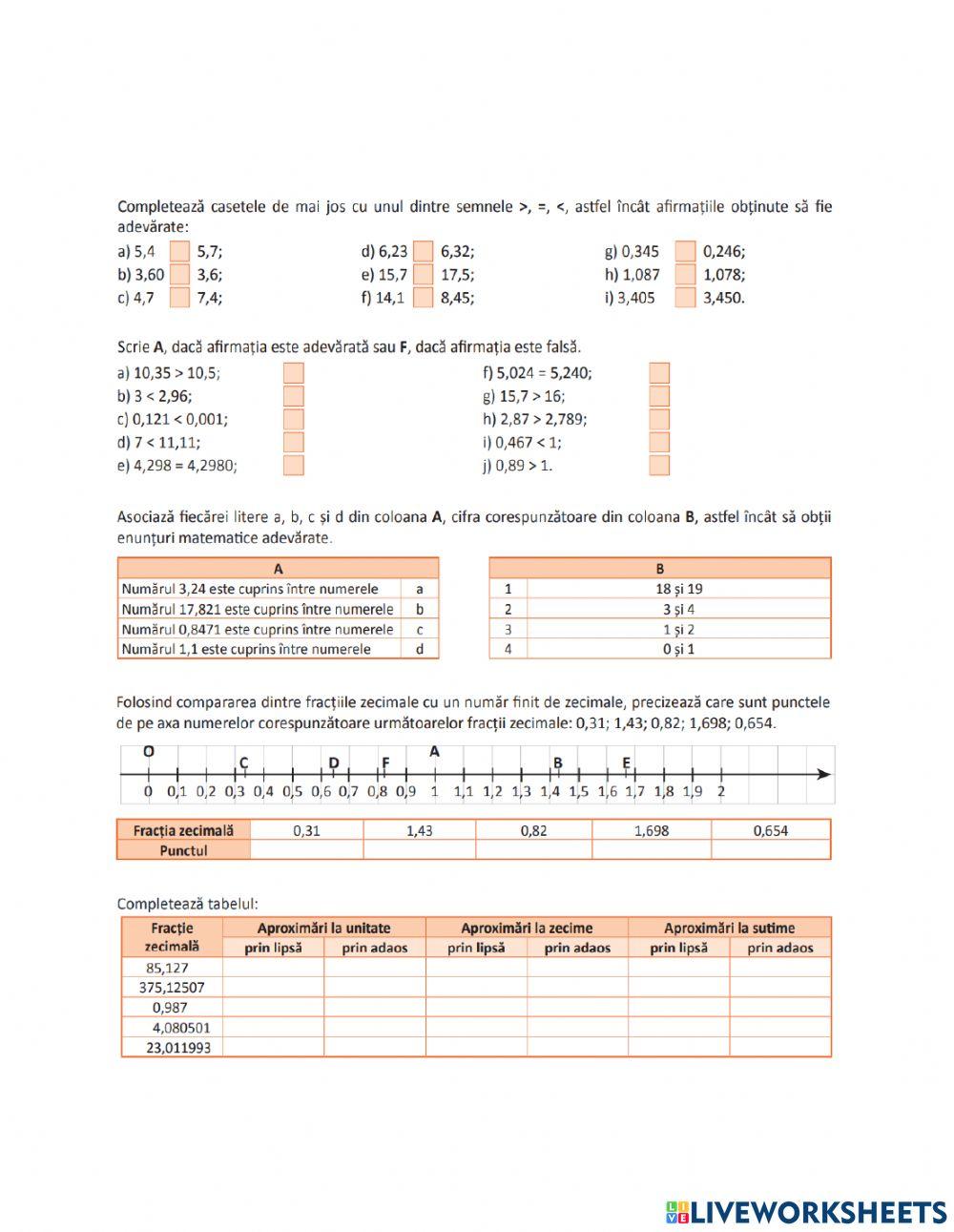 Fractii zecimale | Live Worksheets