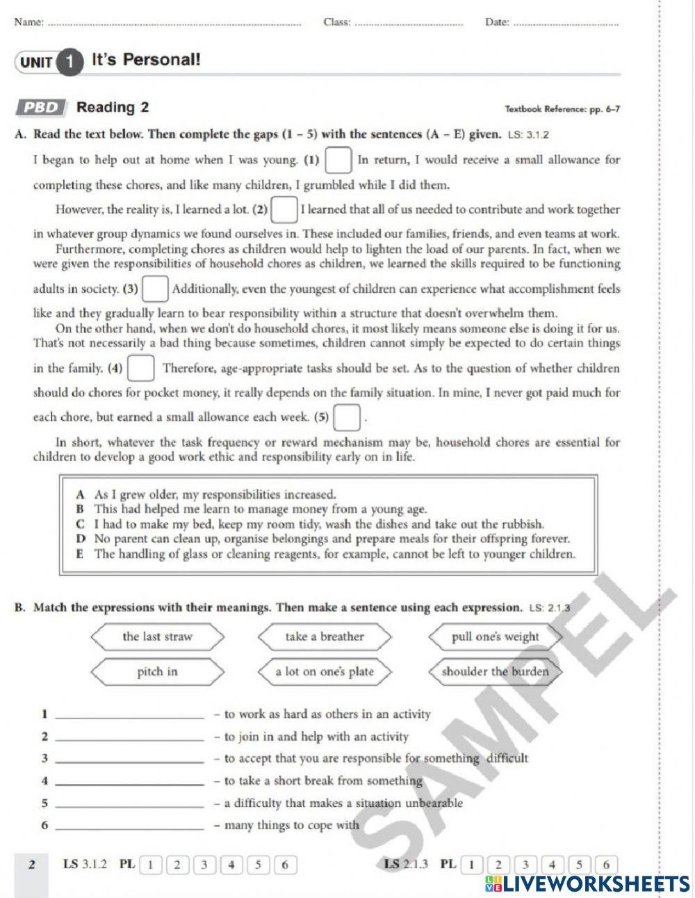 Form 5 Unit 1 Reading (Sasbadi) online exercise for | Live Worksheets