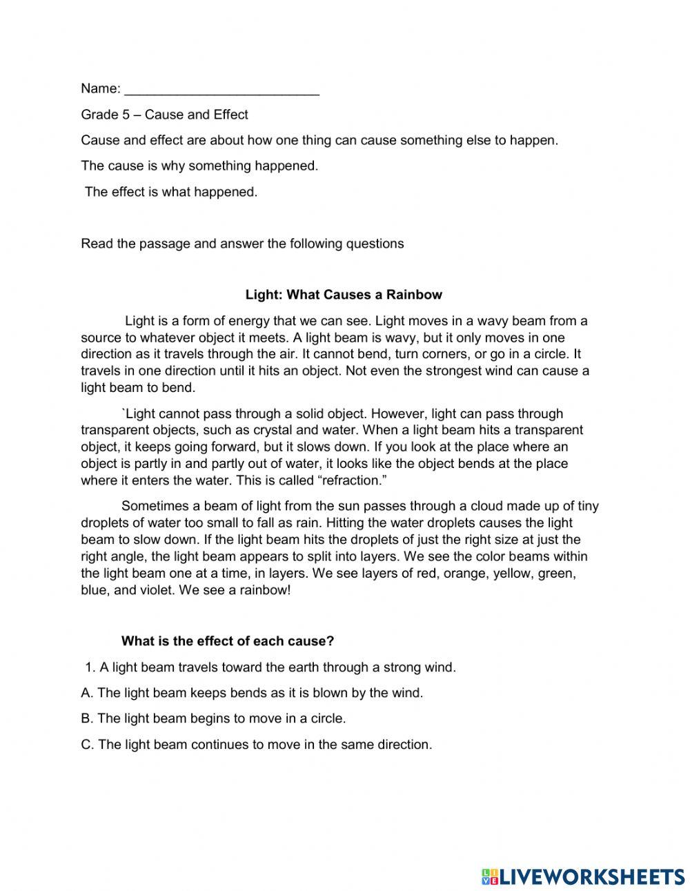 Grade 5 - Cause… | Free Interactive Worksheets | 5315725