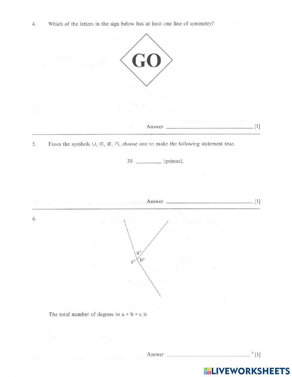 1996 Maths Bjc paper 1 worksheet | Live Worksheets
