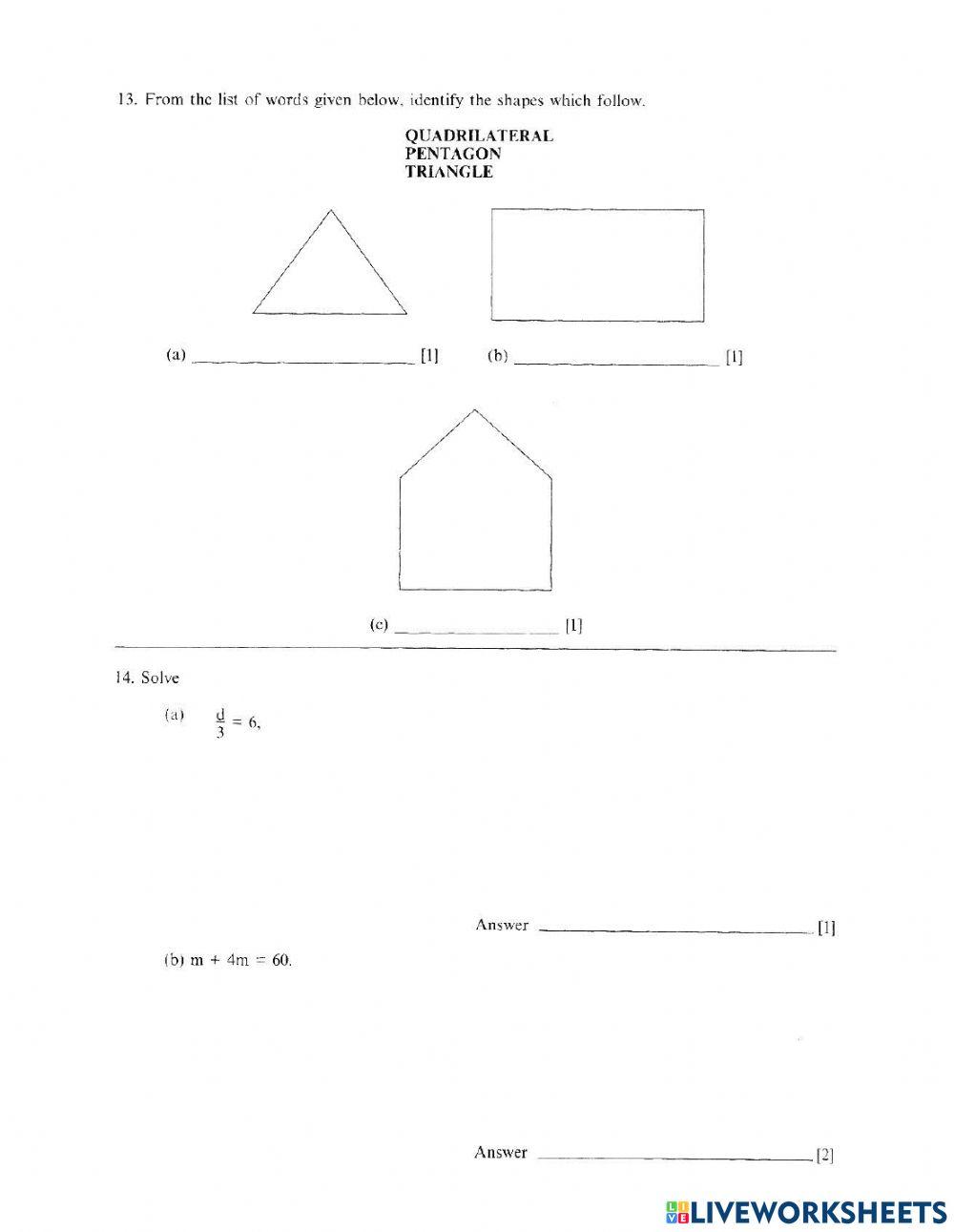 1996 Maths Bjc paper 1 worksheet | Live Worksheets