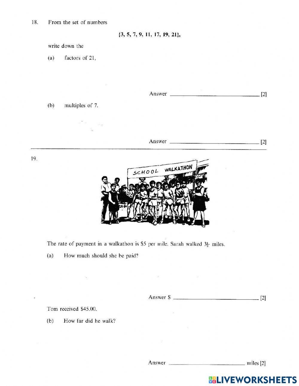 1996 Maths Bjc paper 1 worksheet | Live Worksheets