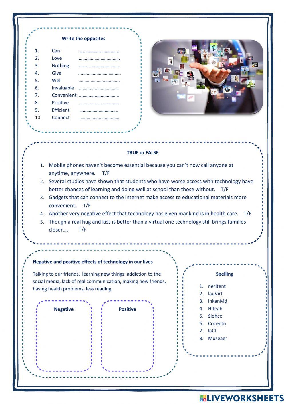 positive effects of technology online exercise for | Live Worksheets