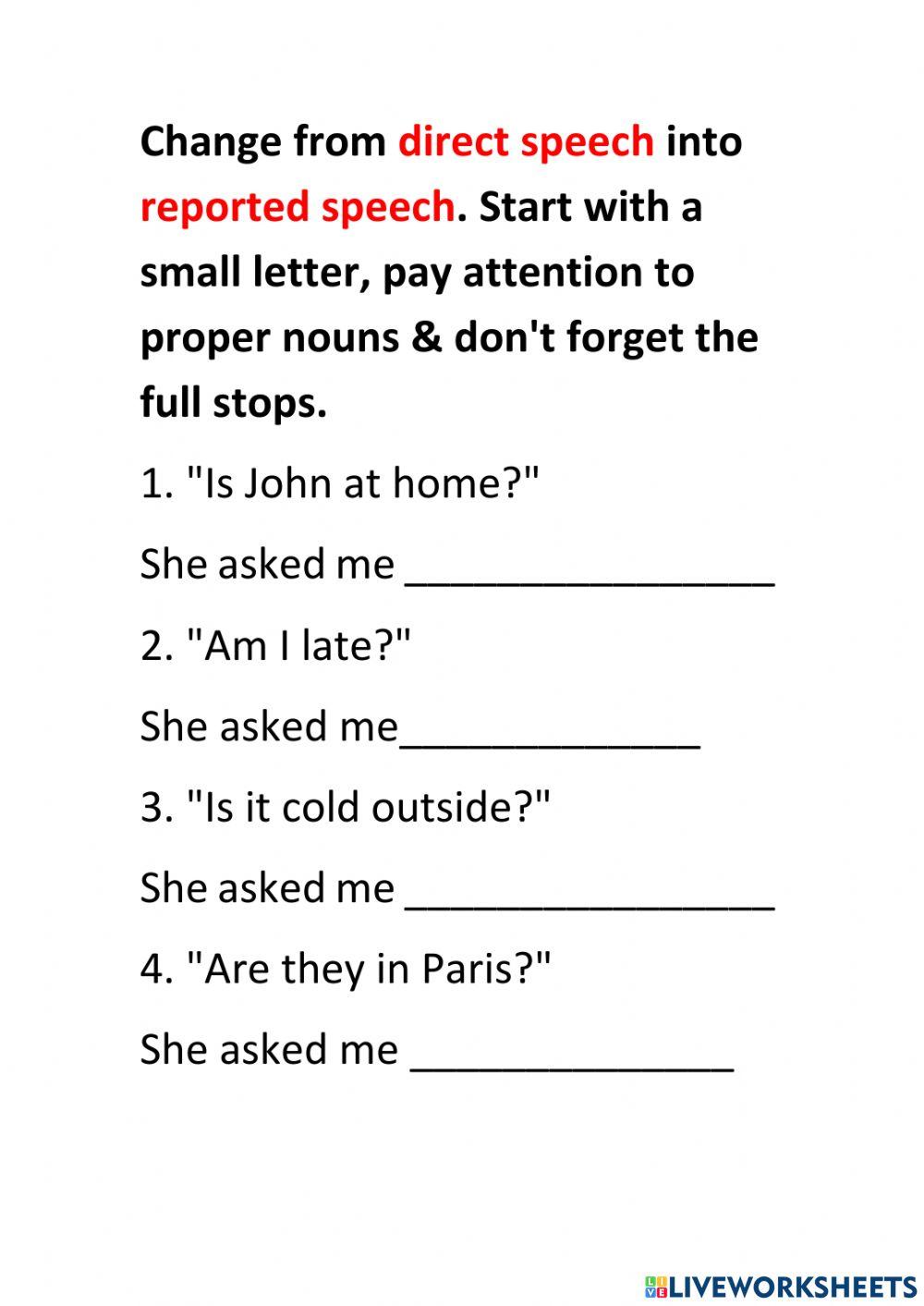 Reported Speech online exercise for | Live Worksheets