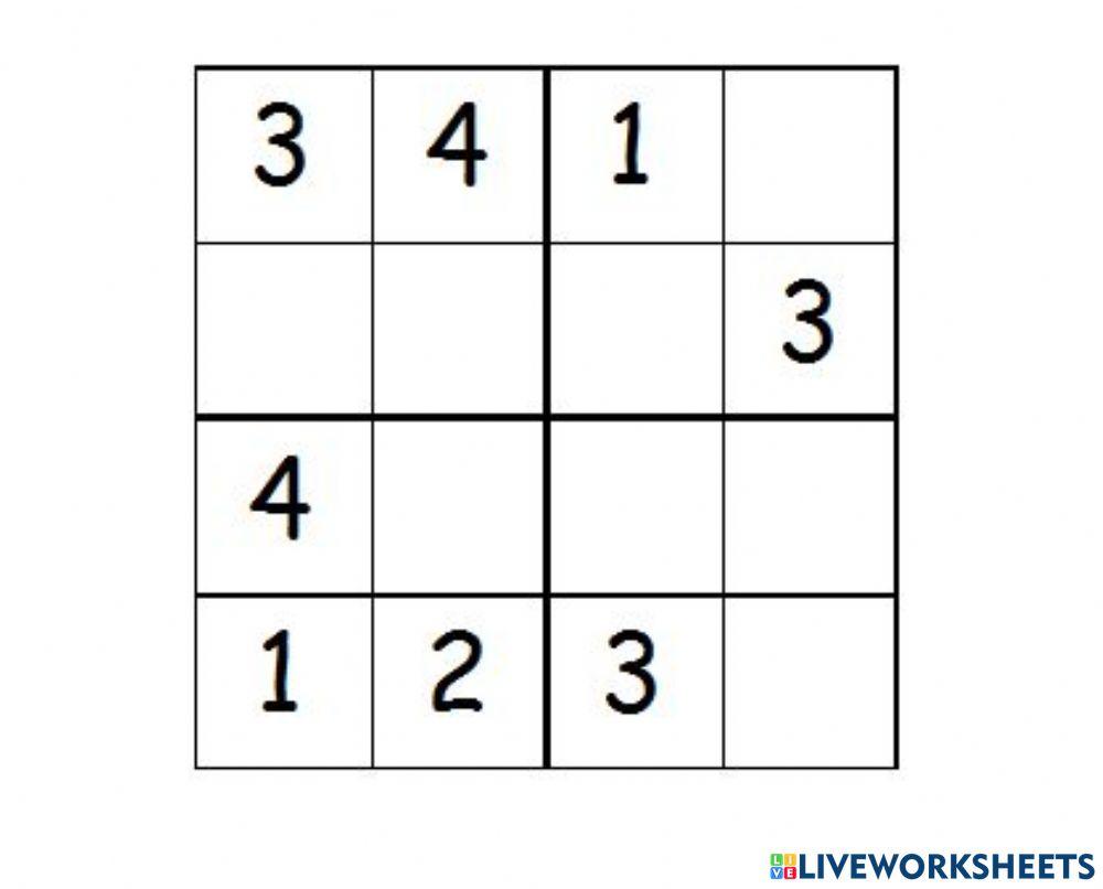 Sudoku 4x4 worksheet for Grade:1/2 | Live Worksheets