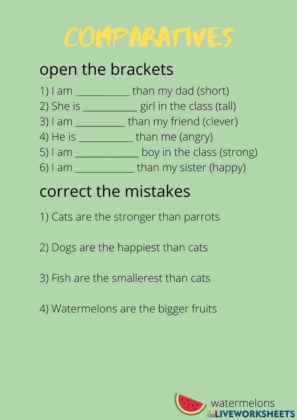 Comparatives online exercise for elementary | Live Worksheets