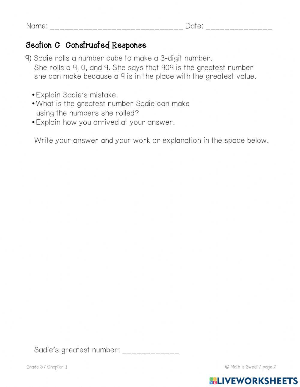 Grade 3 Math Chapter 1 Test 1 1936 | Dana M Williams