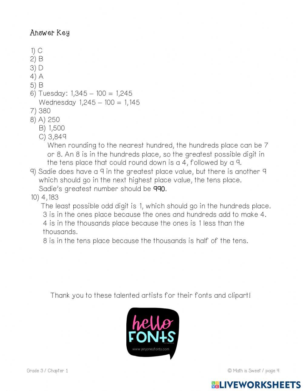 Grade 3 Math Chapter 1 Test 1 1936 | Dana M Williams