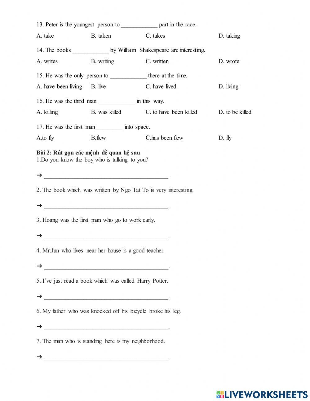 Reduced clause | Free Interactive Worksheets | 1947486