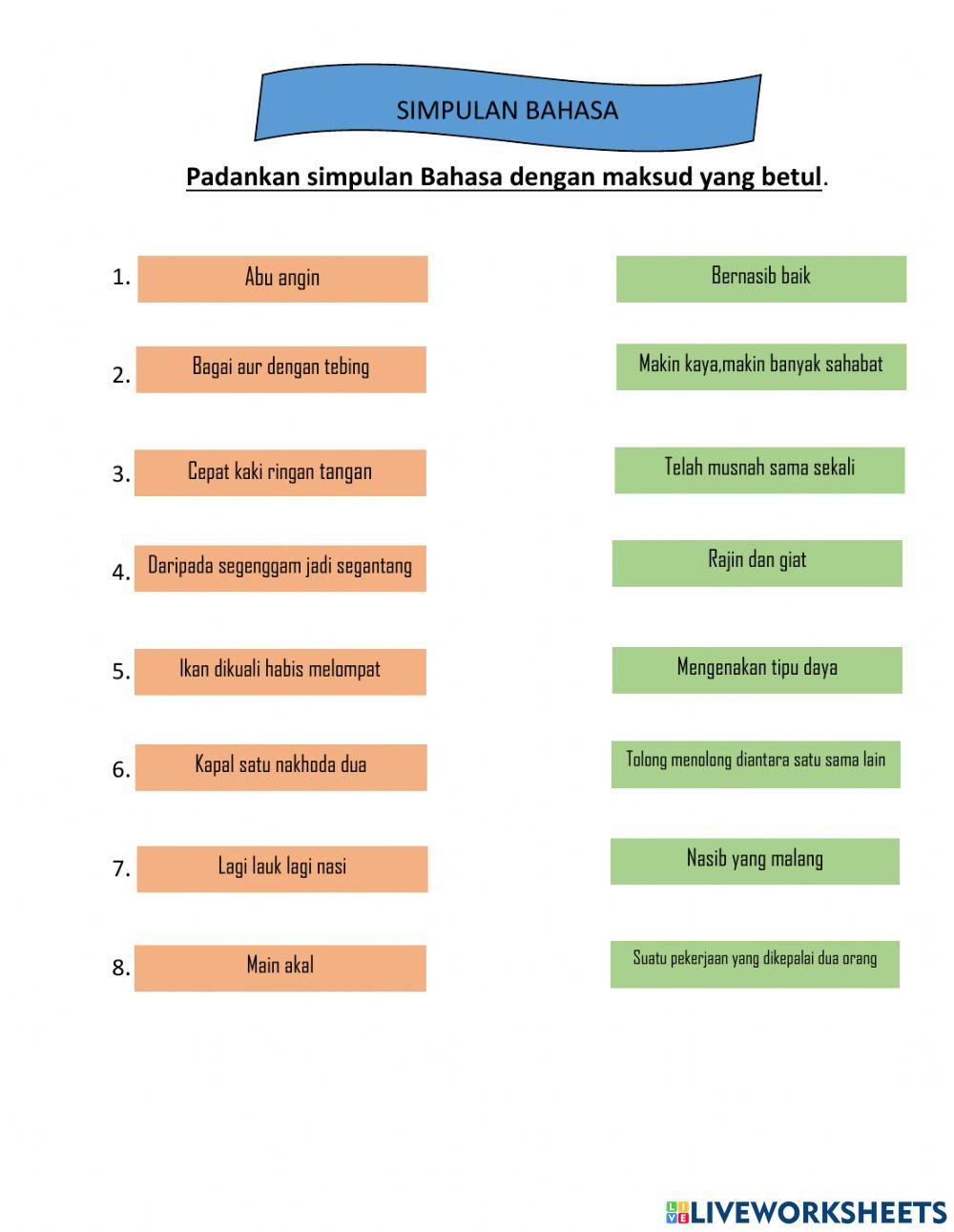 Latihan Simpulan Bahasa Online Exercise For Live Worksheets Nbkomputer