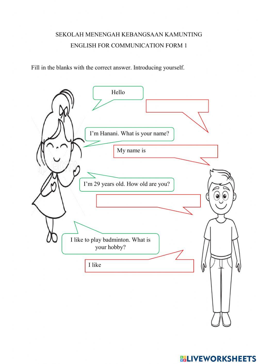 ENGLISH FOR COMMUNICATION FORM 1 online exercise for | Live Worksheets