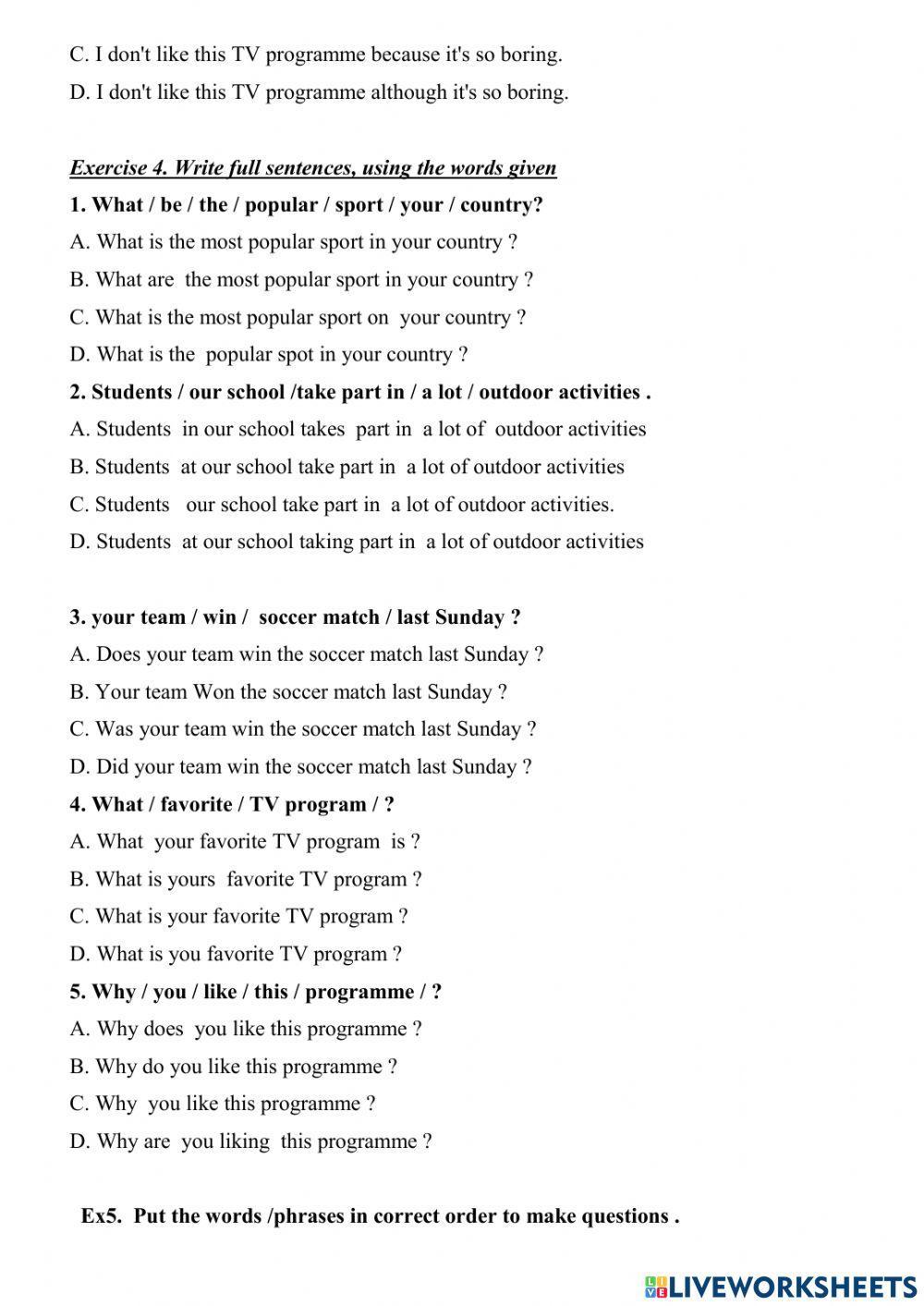 Group 4 - Mid-term test worksheet | Live Worksheets