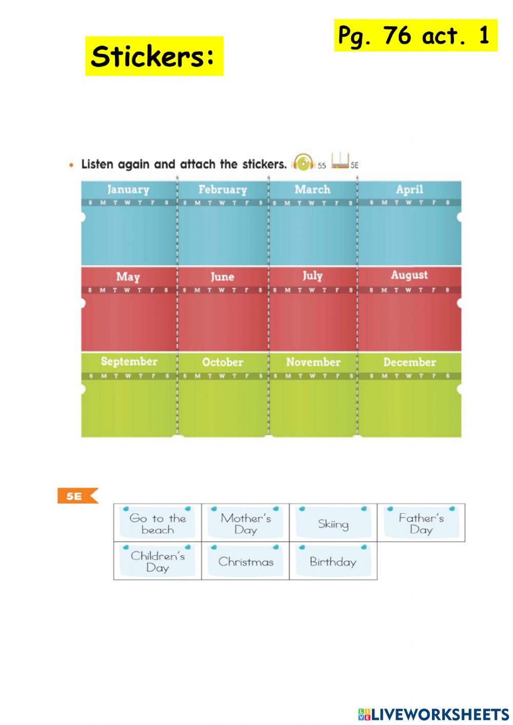 Paul's calendar worksheet | Live Worksheets
