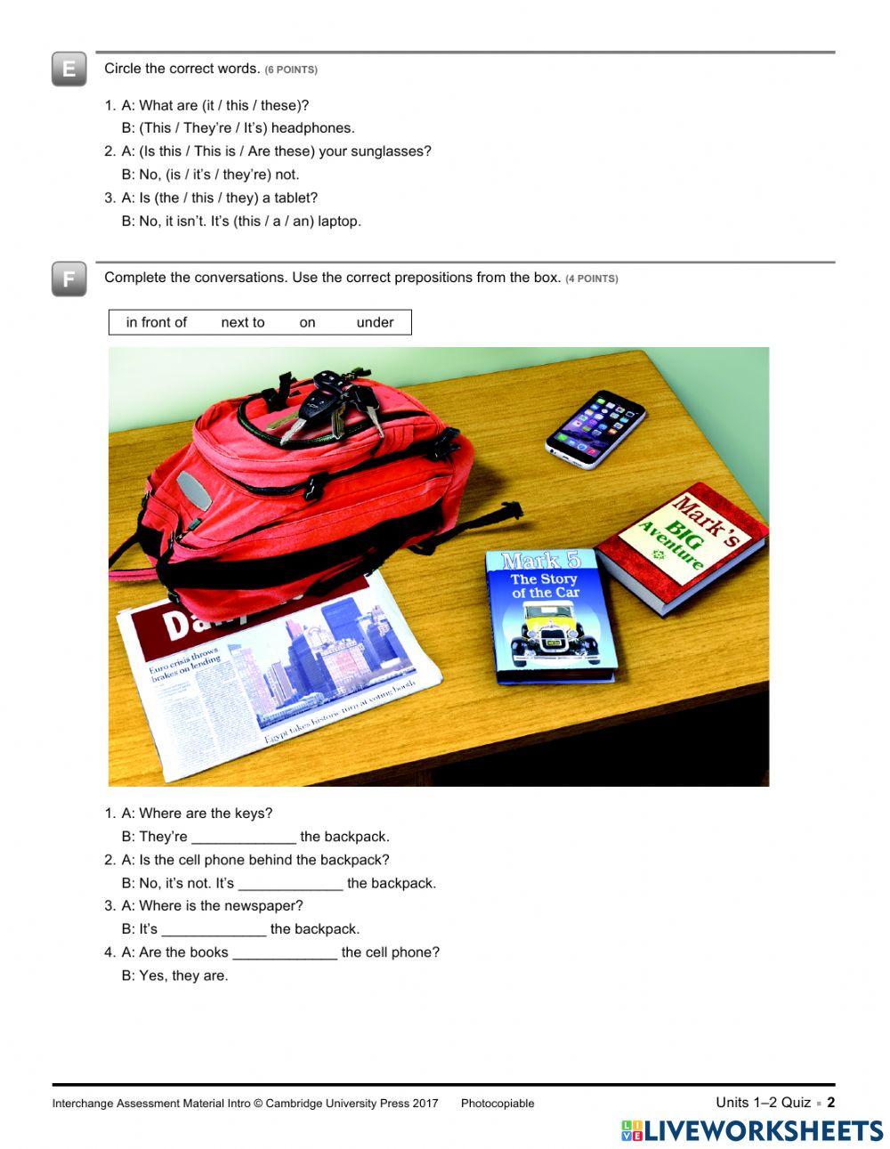 UNITS 1 AND 2 online exercise for | Live Worksheets