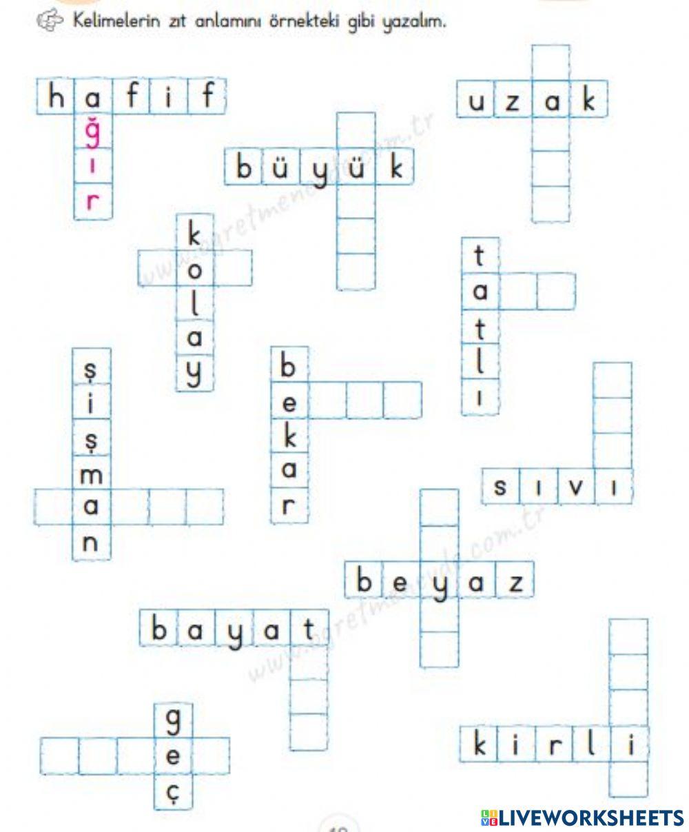 Zıt Anlamlı Kelimeler Bulmaca interactive worksheet | Live Worksheets