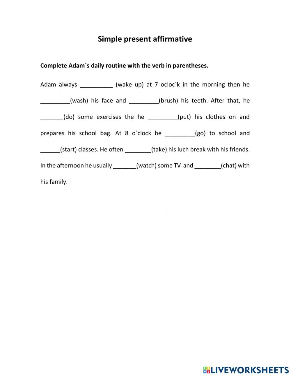 Simple present affirmative interactive activity | Live Worksheets
