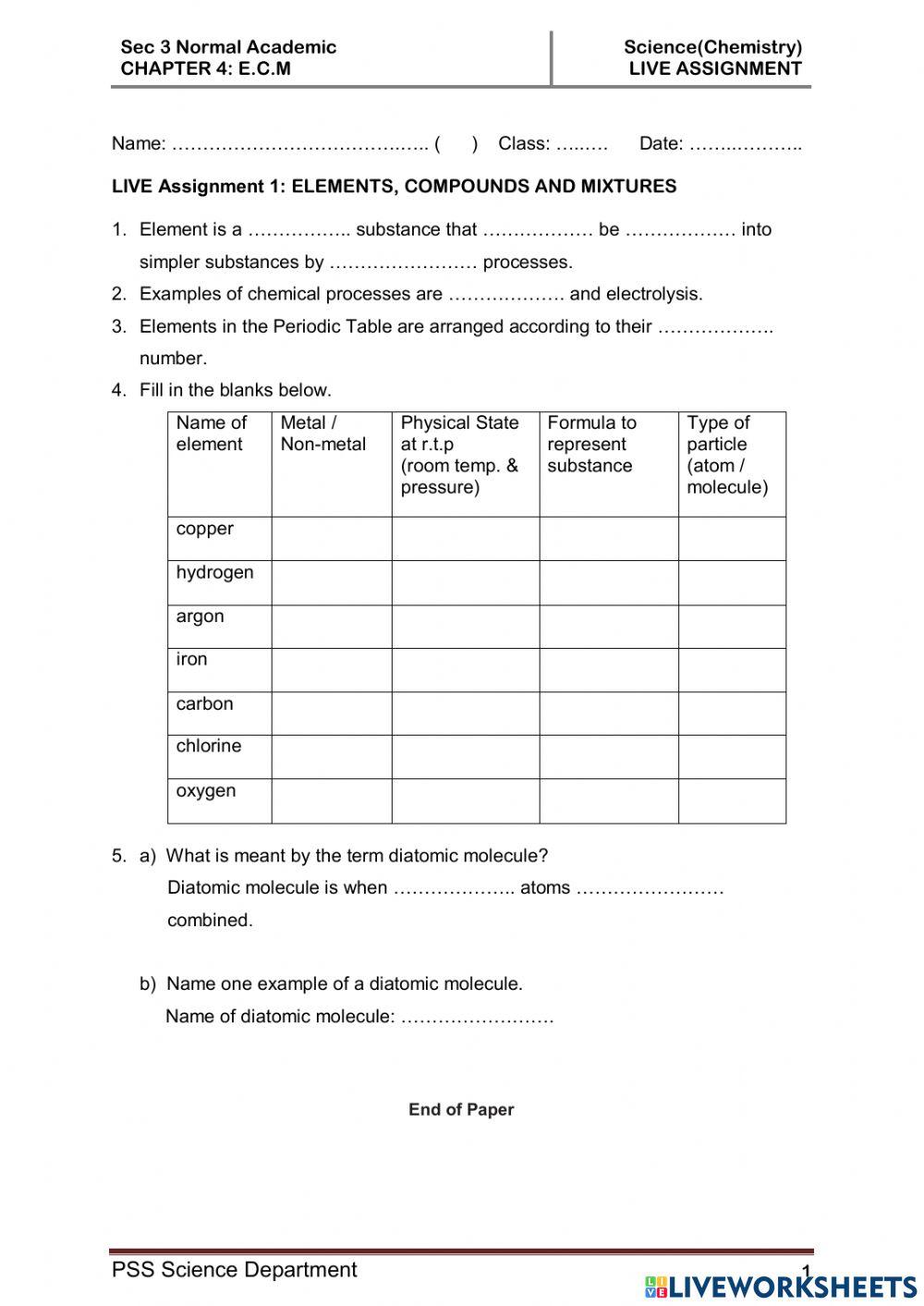 4. ecm-live assignment 1 worksheet | Live Worksheets