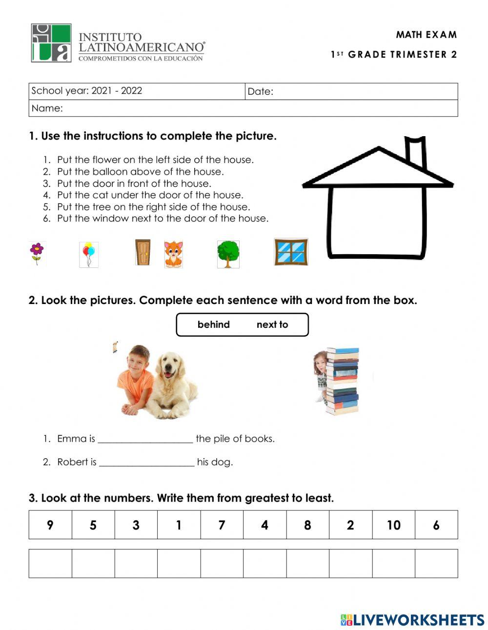 Math Exam 2nd Trimester interactive worksheet | Live Worksheets