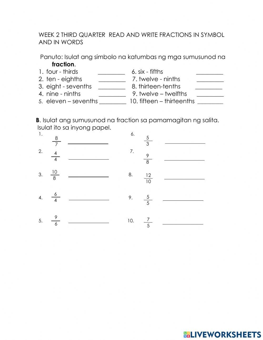 Writing Fractions In Symbol And In Words Worksheet Live Worksheets writing-fractions-in-symbol-and-in-words-worksheet-live-worksheets