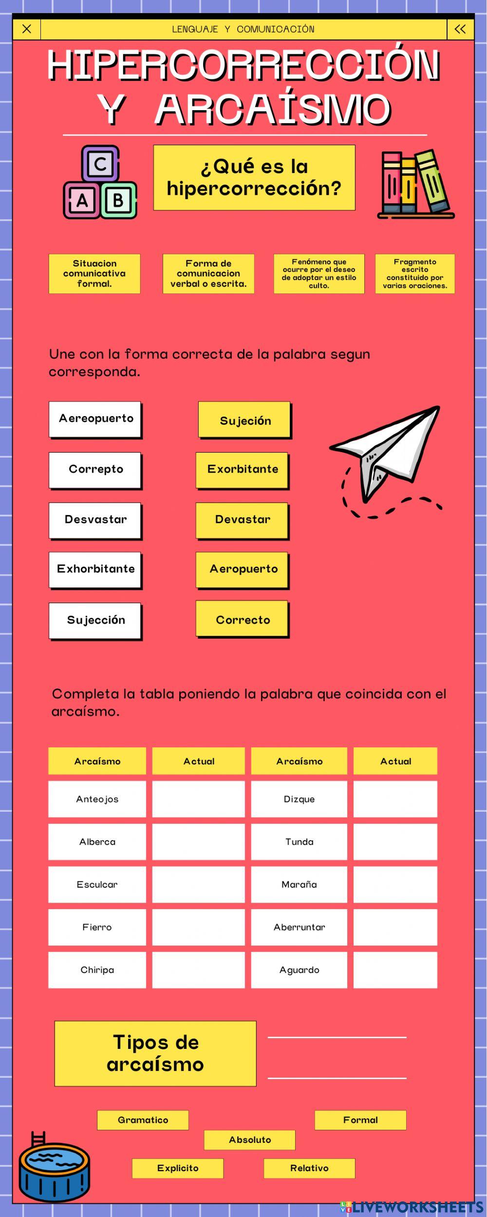 Ejercicios hipercorreccion y arcaismo online exercise for | Live Worksheets