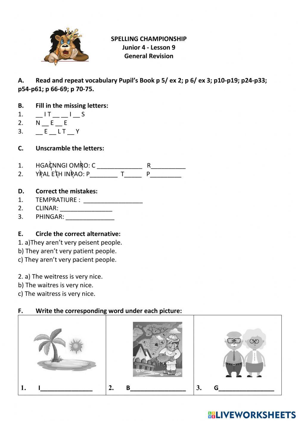 Spelling Lesson 9 activity | Live Worksheets