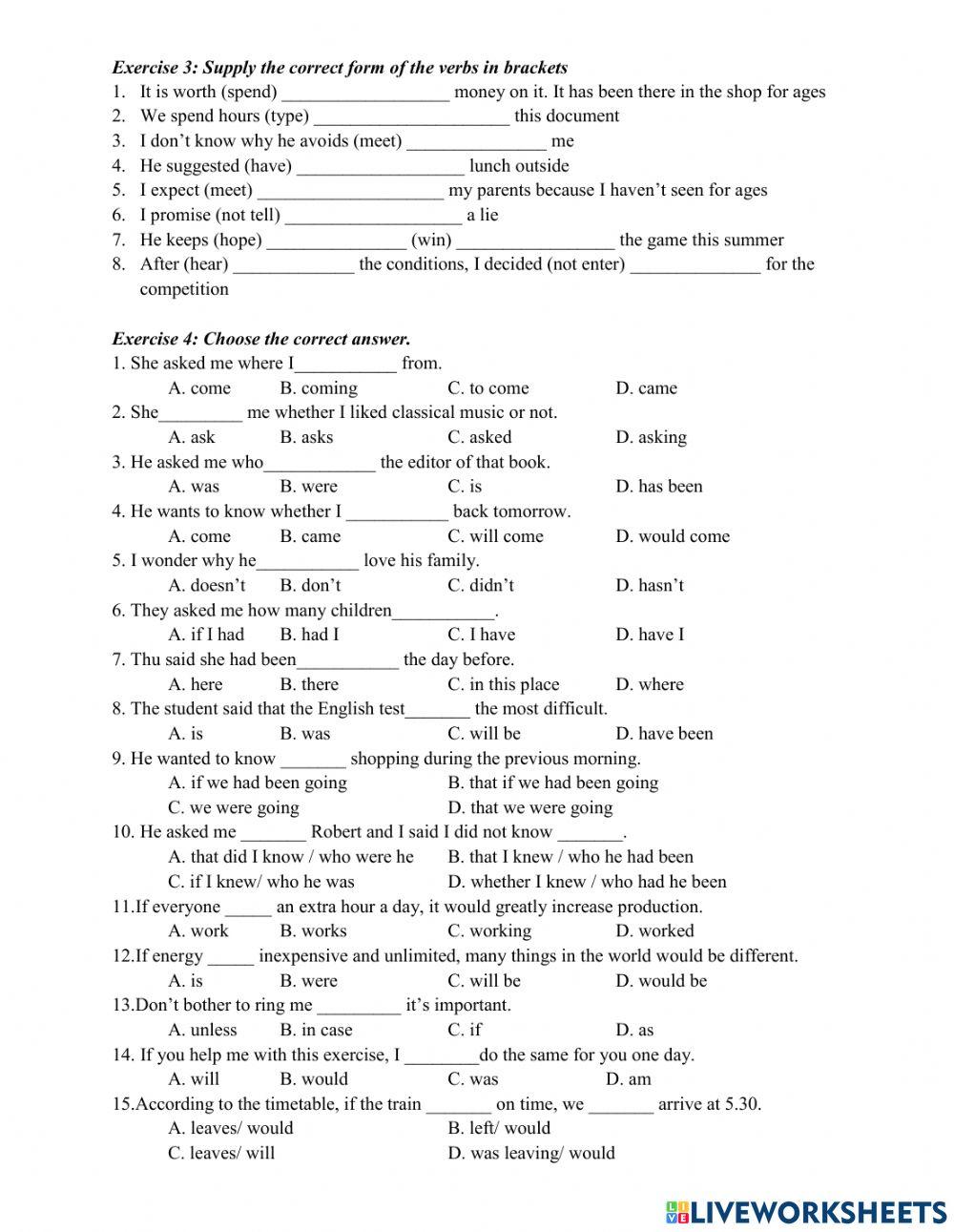 Practice test exercise for intermediate | Live Worksheets