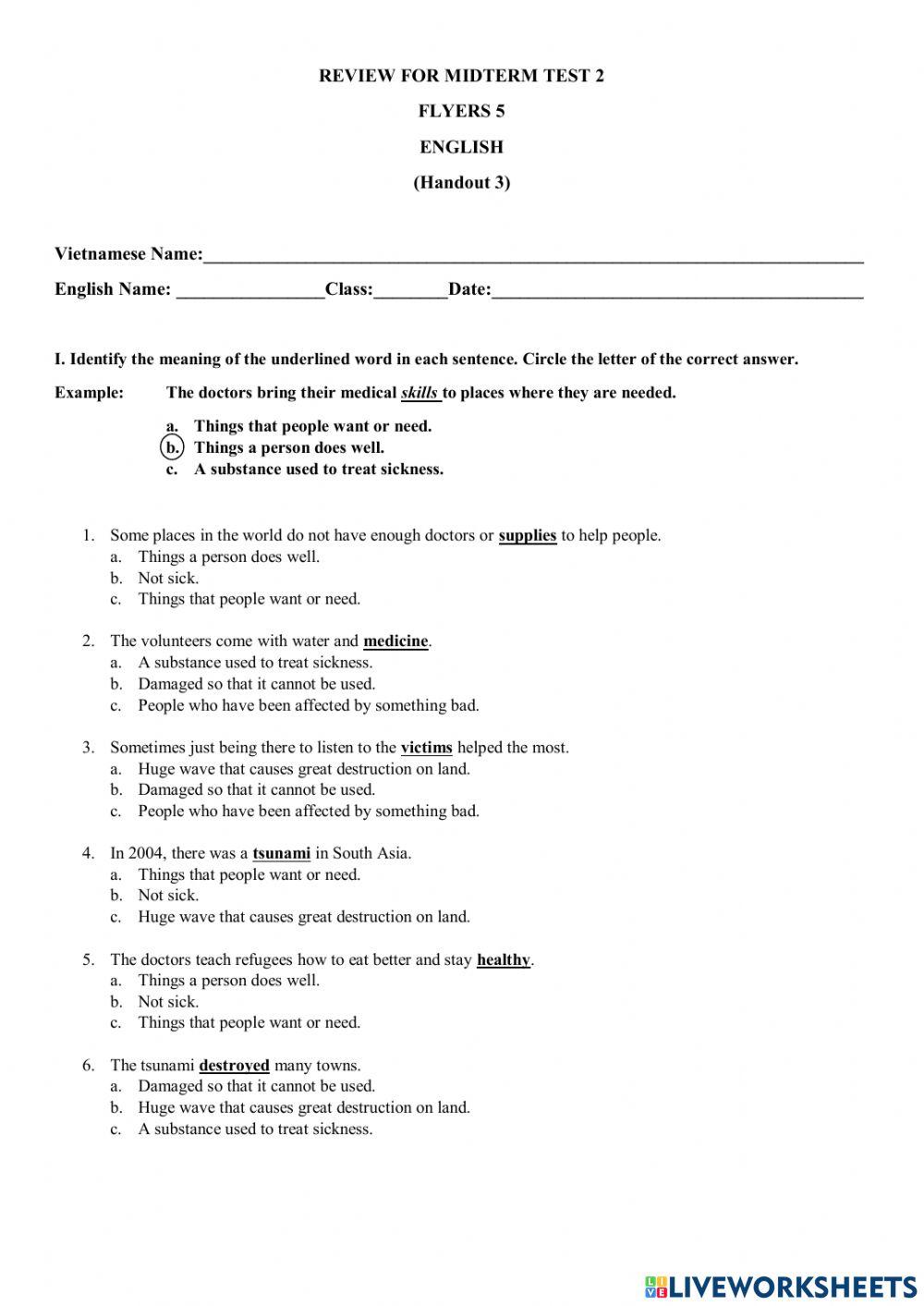ENG 5 HANDOUT 3 online exercise for | Live Worksheets