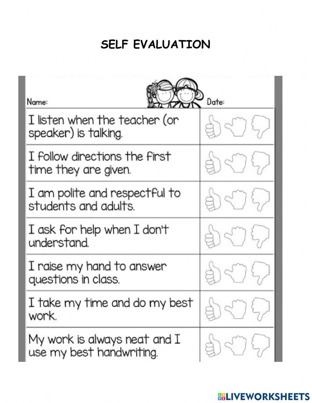 SELF EVALUATION online exercise for | Live Worksheets