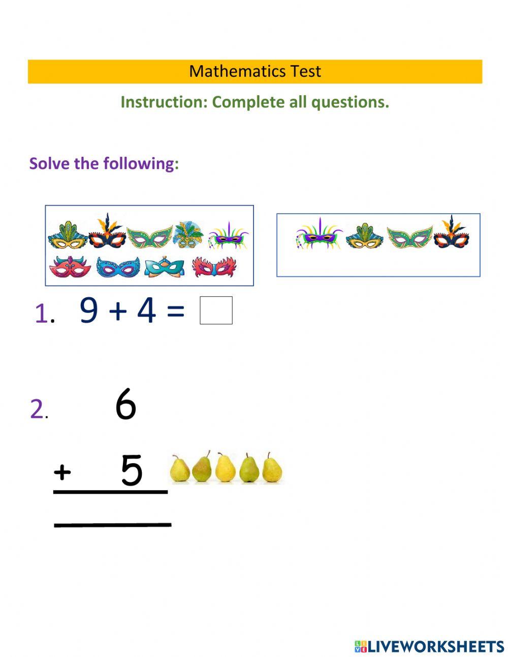 Test online exercise for Grade 2 | Live Worksheets