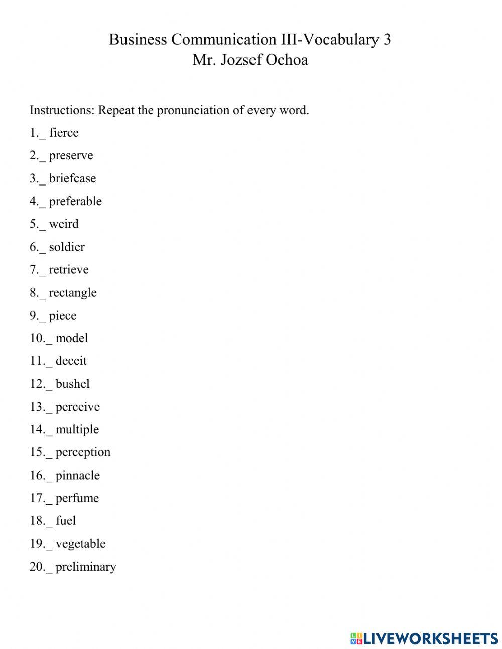 Business Communication III Vocabulary 3 online exercise for | Live ...