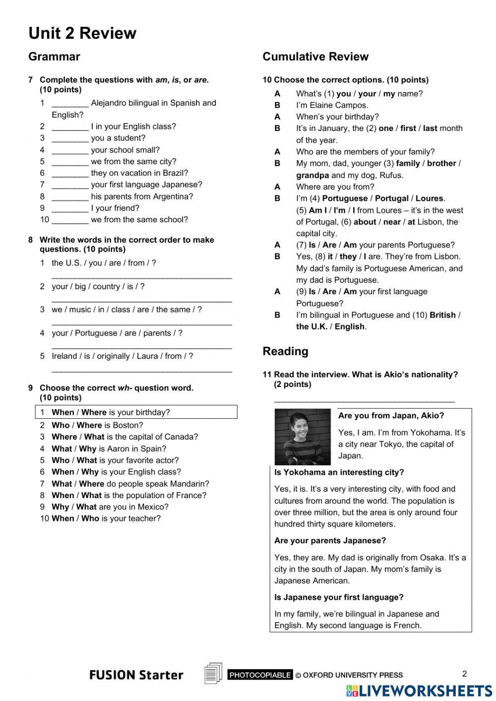 MP REVIEW U2 | Free Interactive Worksheets | 6843286