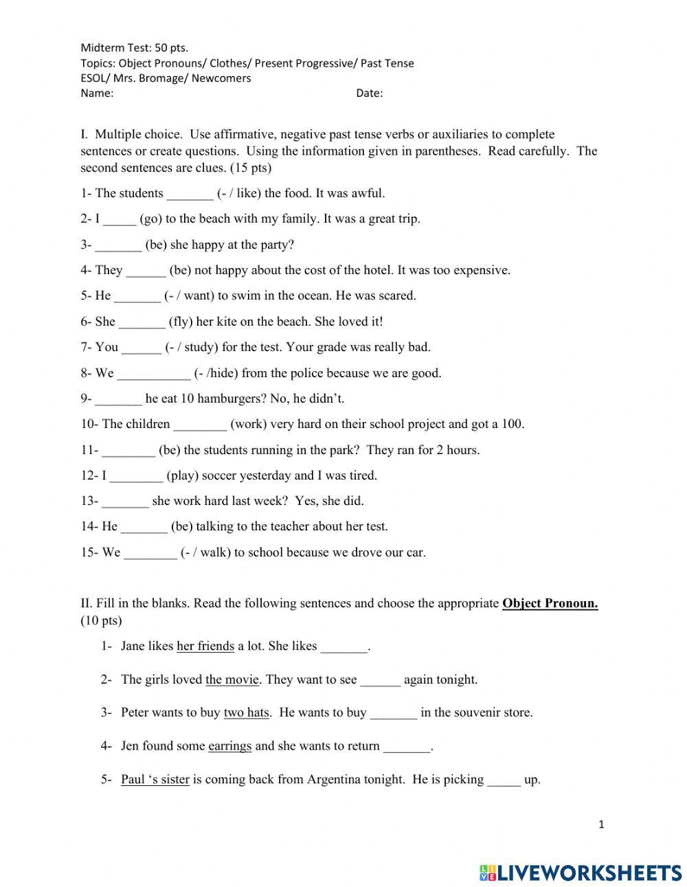 Test: Past tens… | Free Interactive Worksheets | 1911866