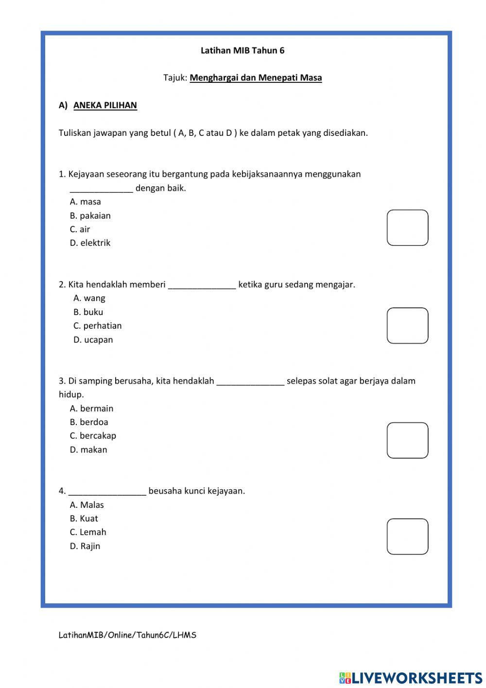 LATIHAN MIB TAHUN 6C: MENEPATI MASA 4049705 | LeliyanaHMS