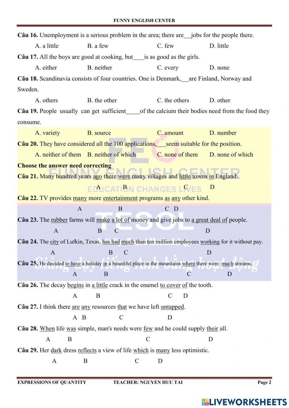 E.9-expressions of quantity worksheet | Live Worksheets