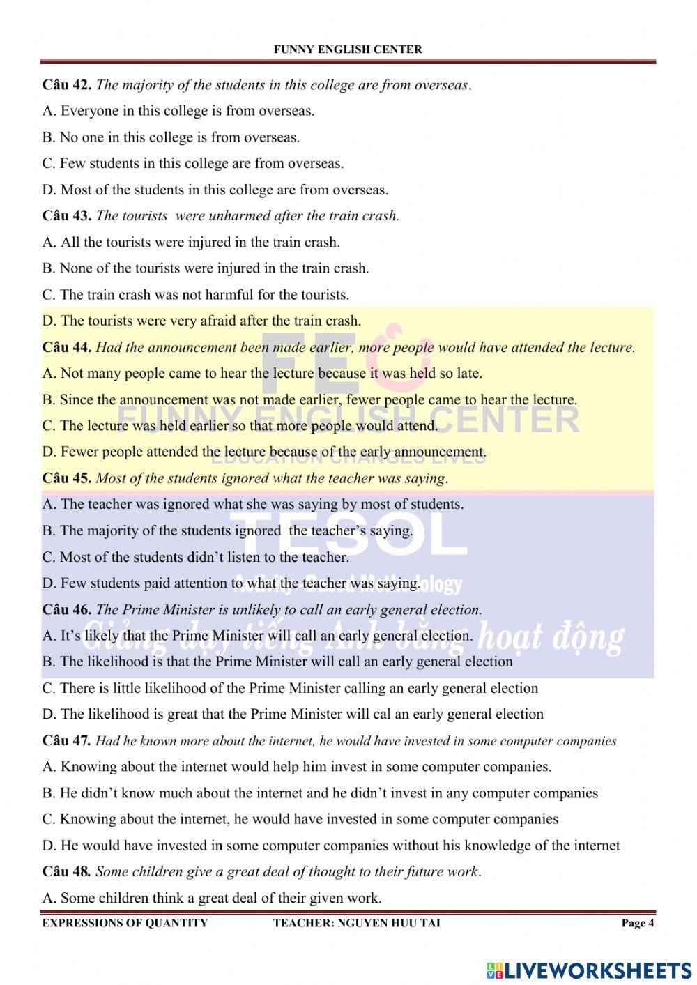 E.9-expressions of quantity worksheet | Live Worksheets