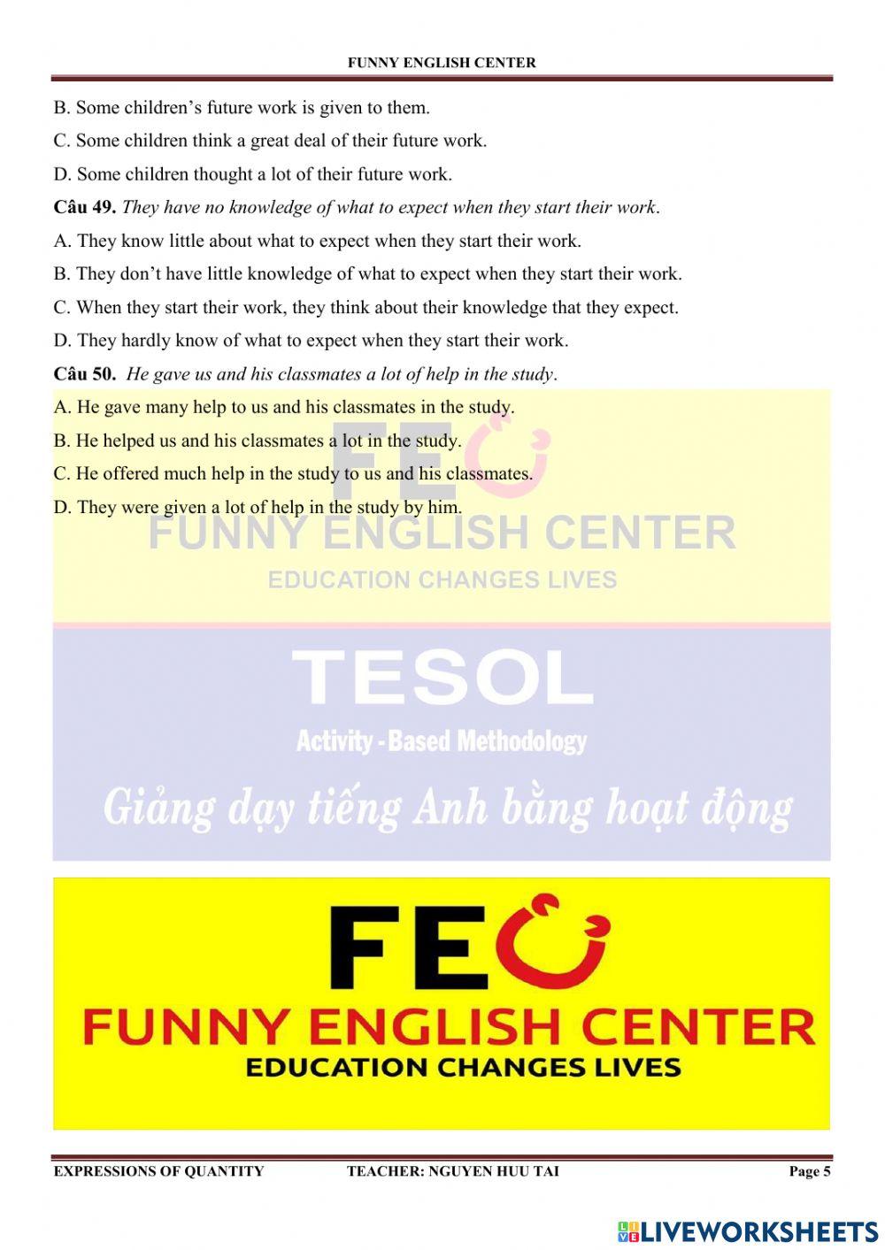 E.9-expressions of quantity worksheet | Live Worksheets