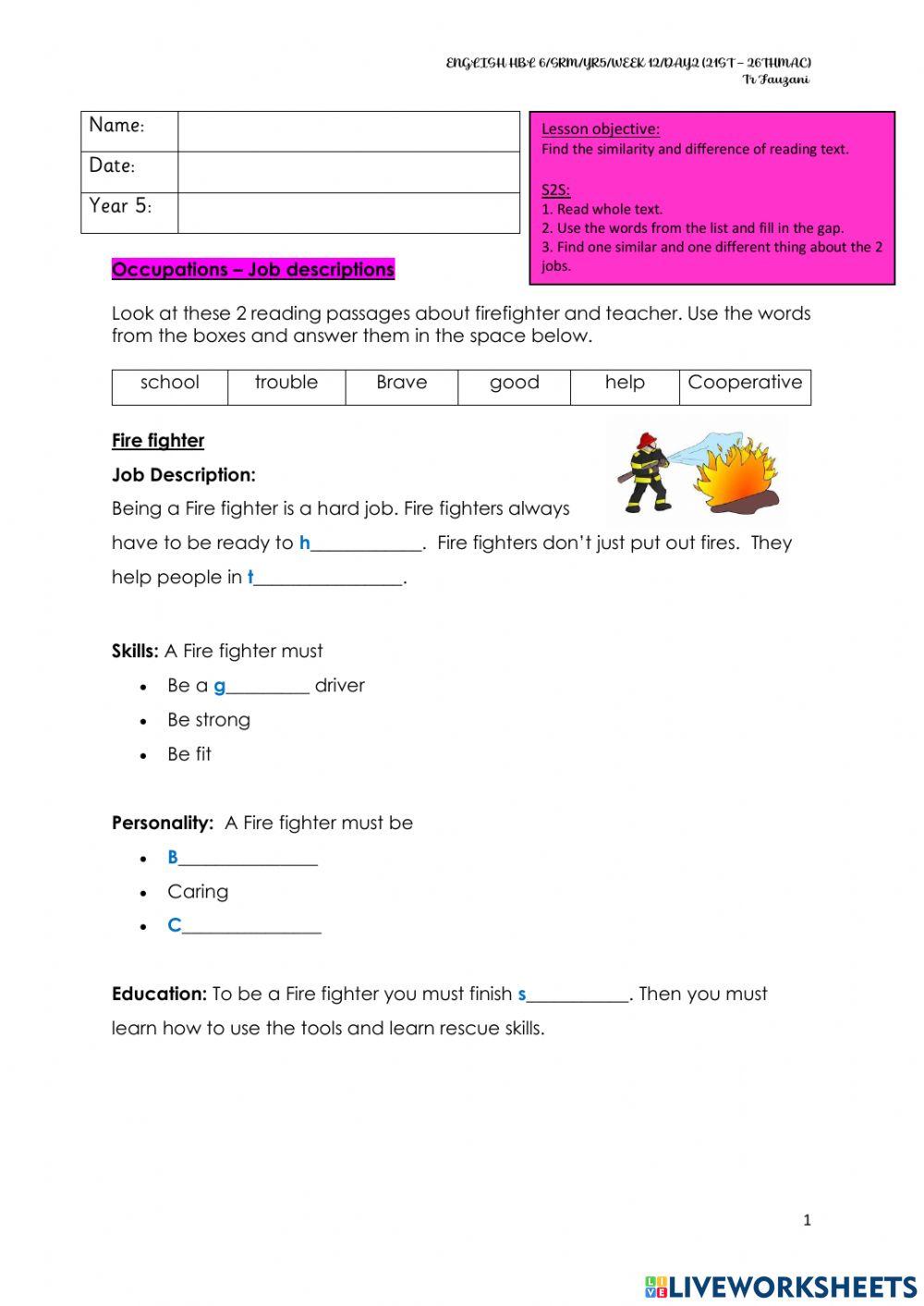 DIAMOND D2 OCCUPATION online exercise for | Live Worksheets