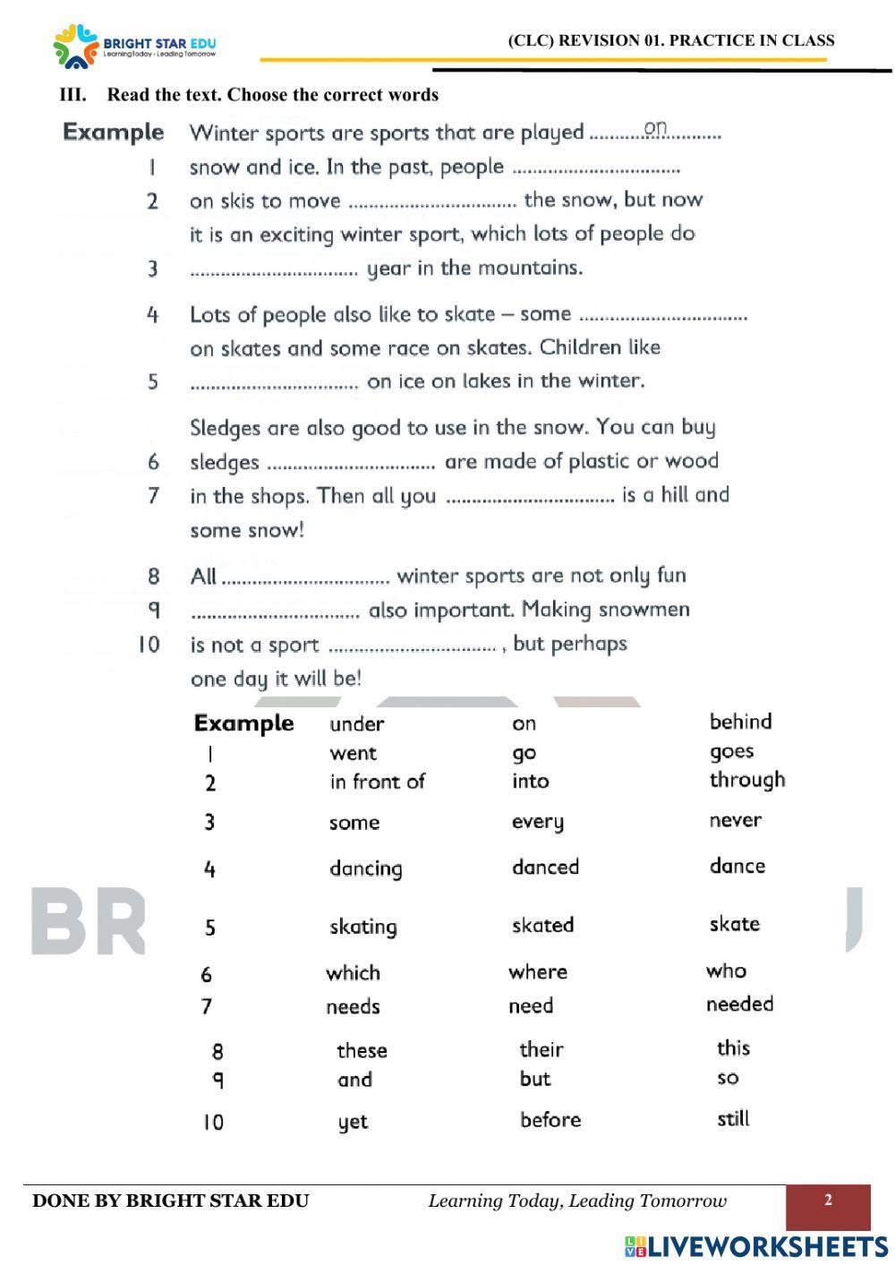 (CLC) Revision.Practice in class worksheet | Live Worksheets