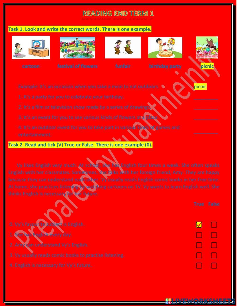 Reading End Term 1 - G5 worksheet | Live Worksheets