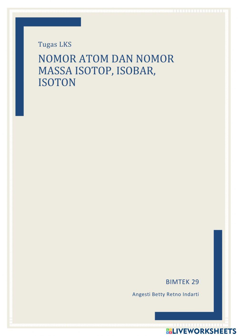 Nomor Atom dan Nomor Masa (Isotop, Isobar, Isoton) worksheet | Live Worksheets