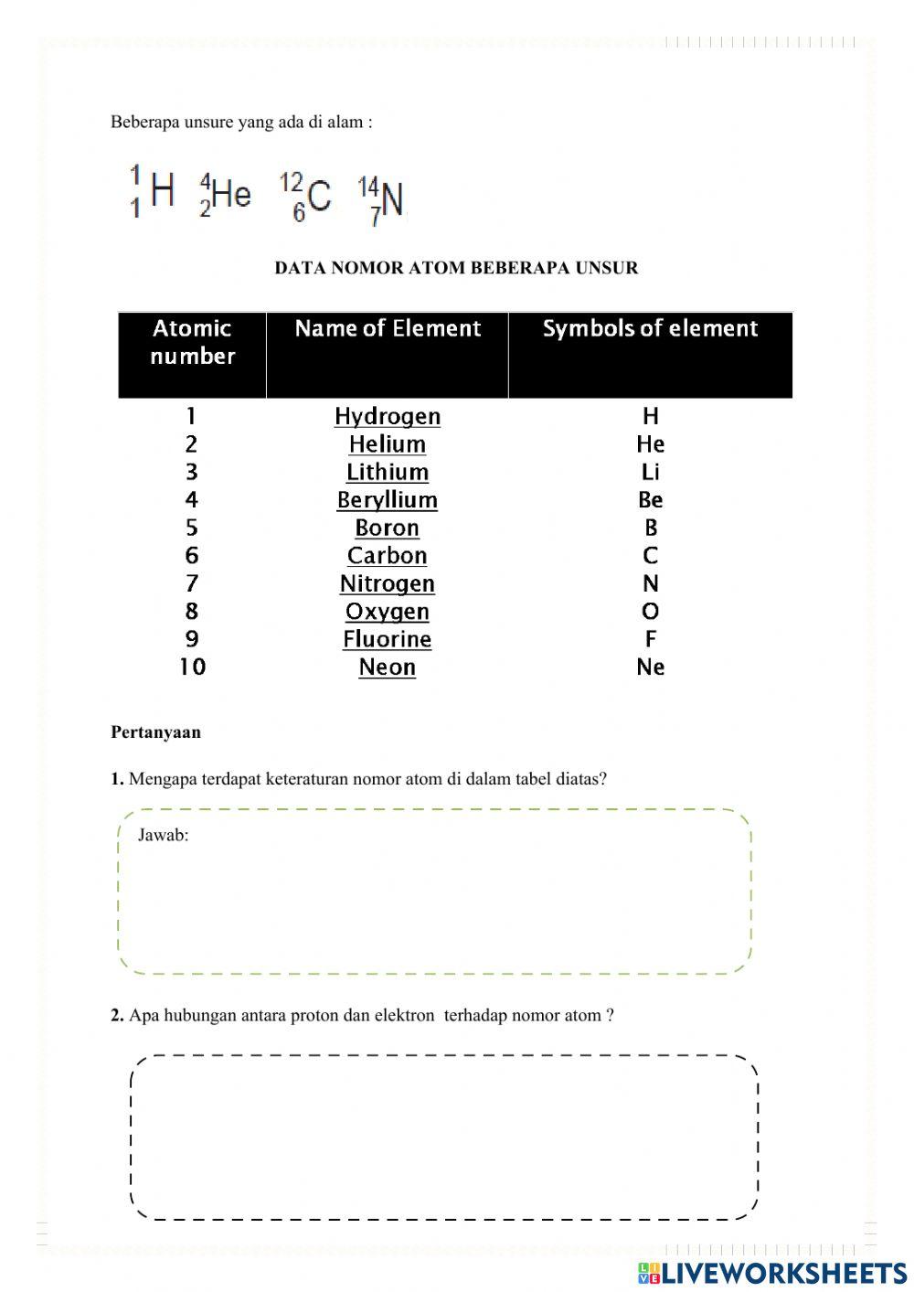 Nomor Atom dan Nomor Masa (Isotop, Isobar, Isoton) worksheet | Live Worksheets