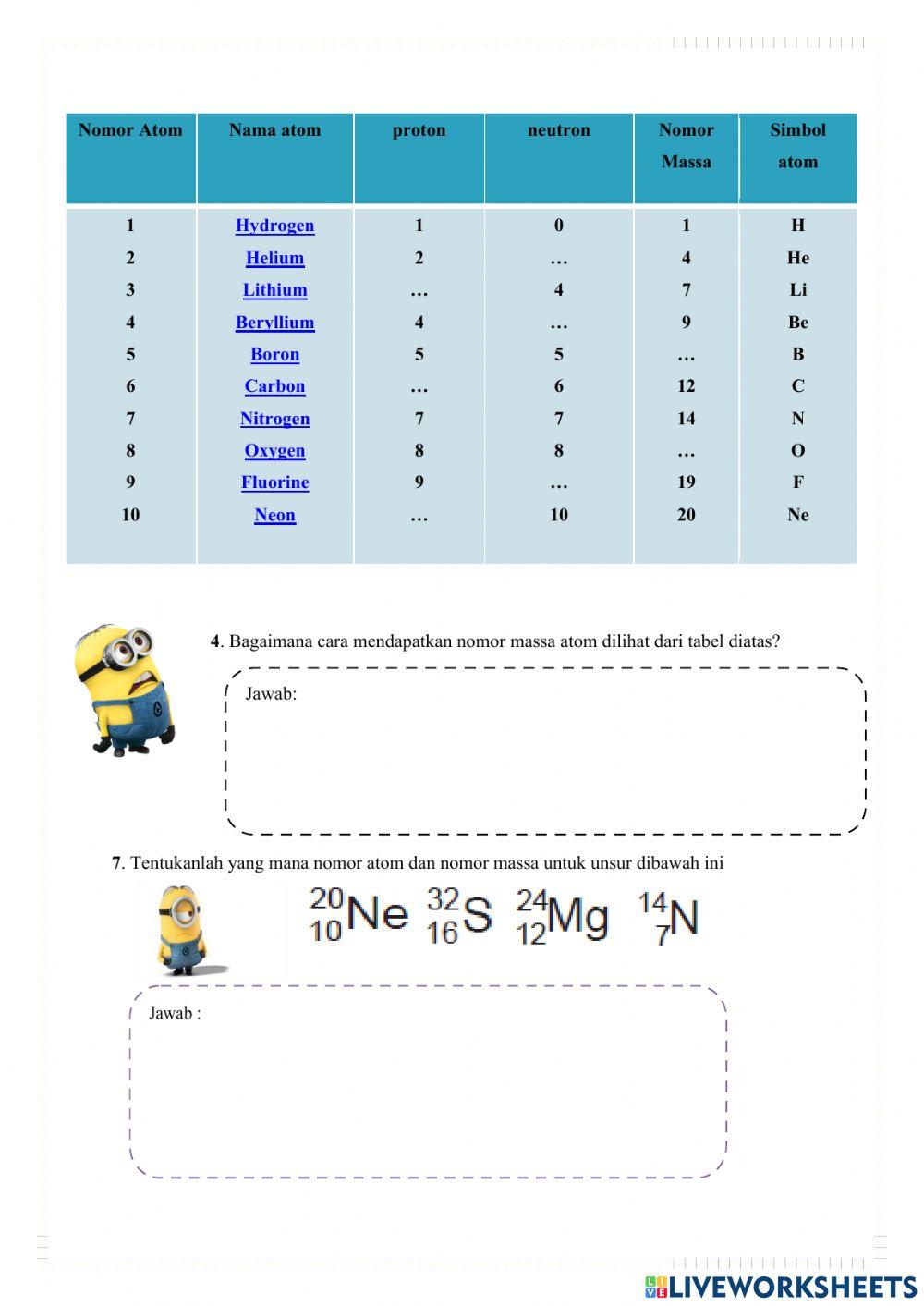 Nomor Atom dan Nomor Masa (Isotop, Isobar, Isoton) worksheet | Live Worksheets