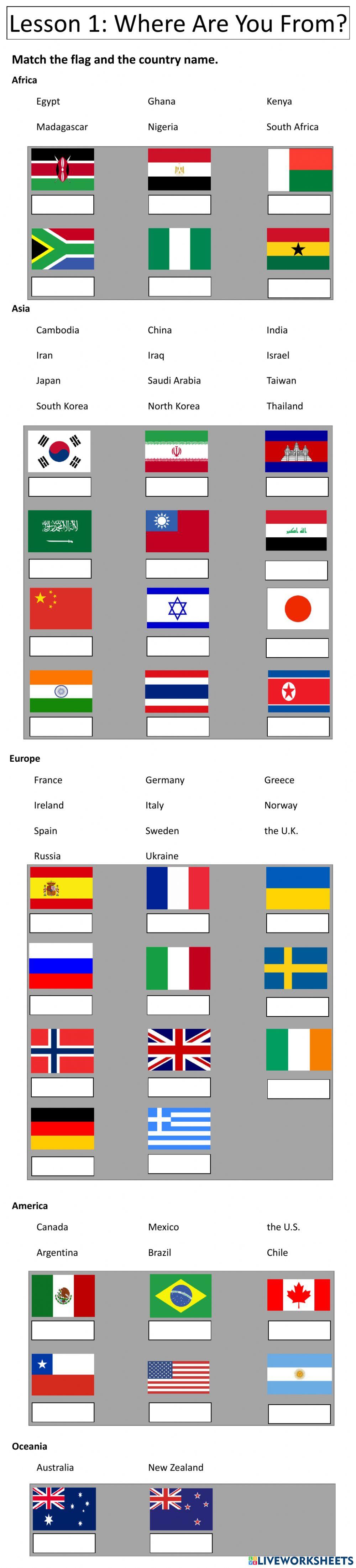 Countries of th… | Free Interactive Worksheets | 1949384