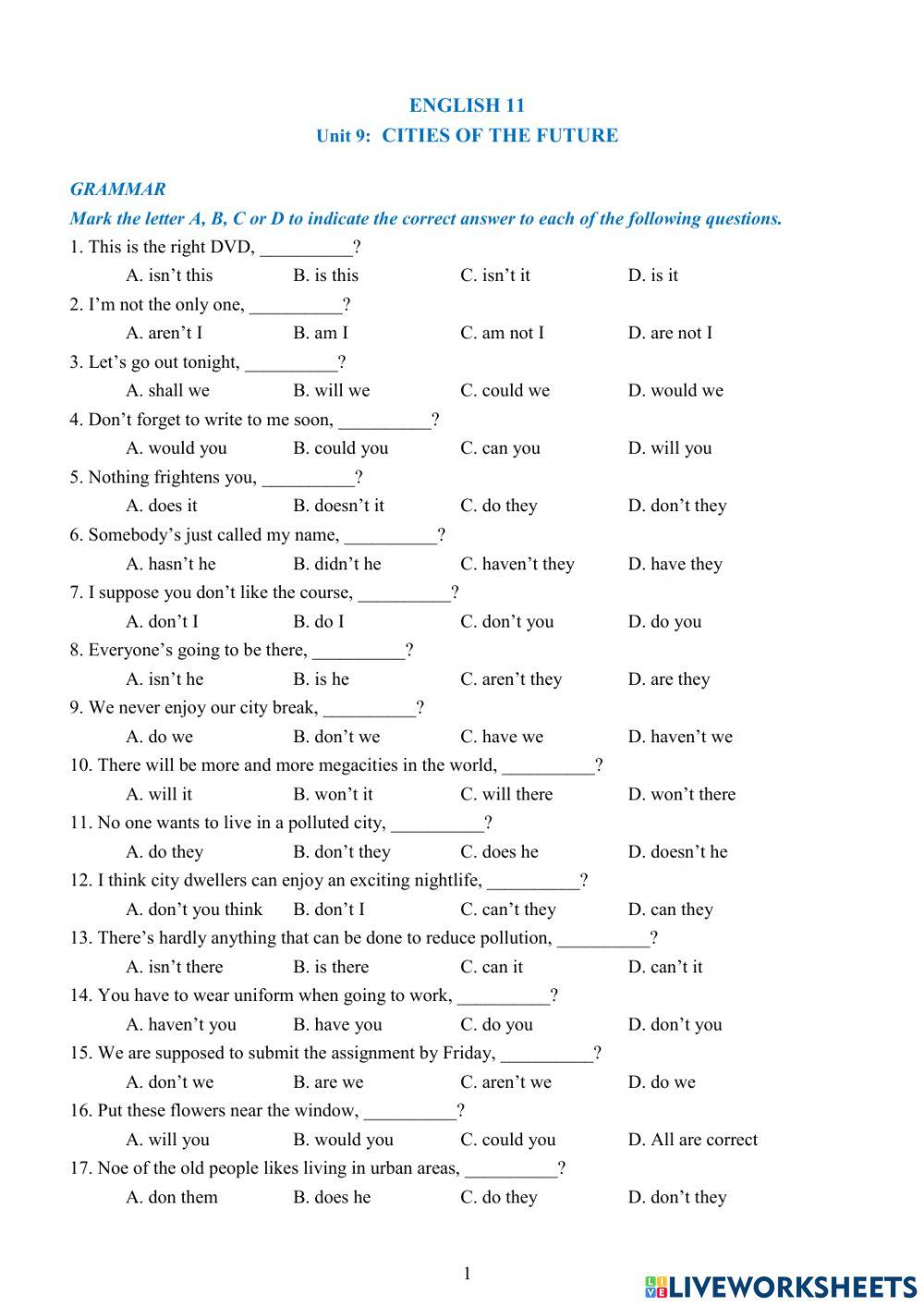 Grade 11- unit 9- grammar worksheet | Live Worksheets