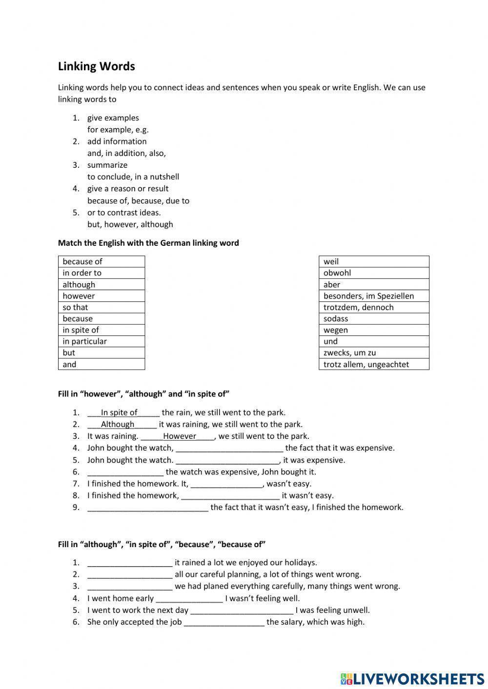 1949702 | Linking words-advanced | Lena | LiveWorksheets