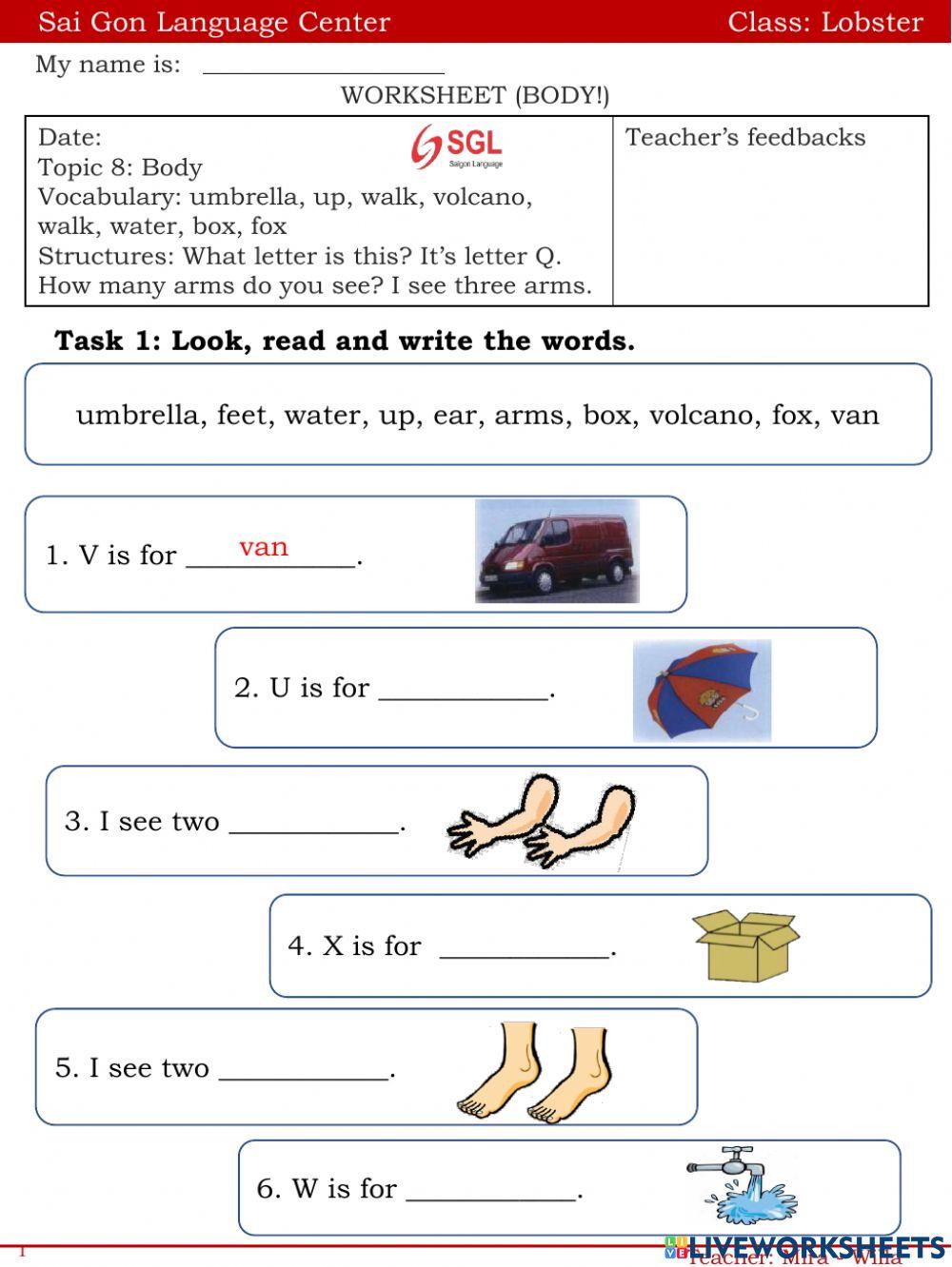 Body parts online exercise for Grade 1 - 2 (Class: Lobster) | Live ...