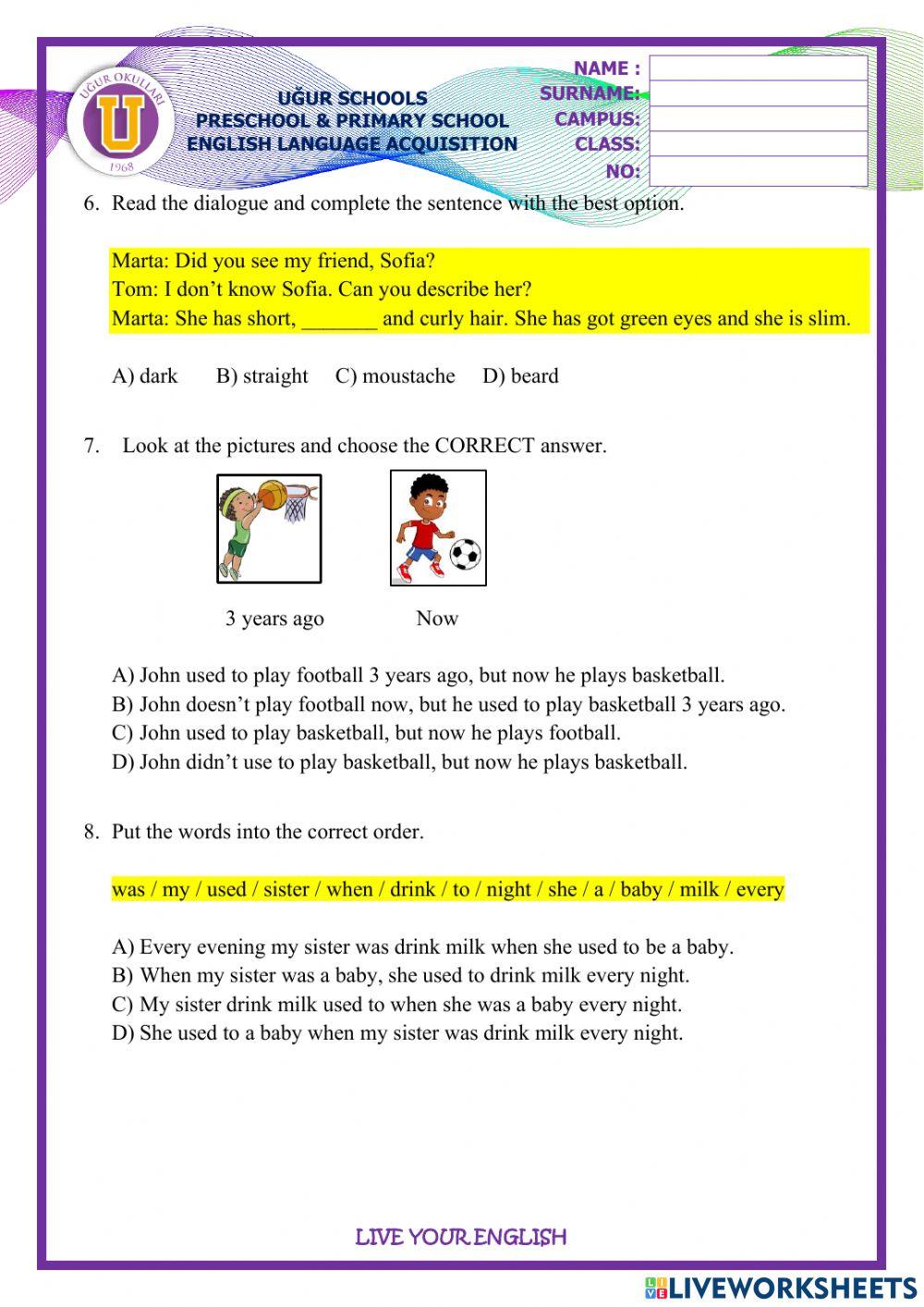 URT 3 Grade 4 Practice Test worksheet | Live Worksheets